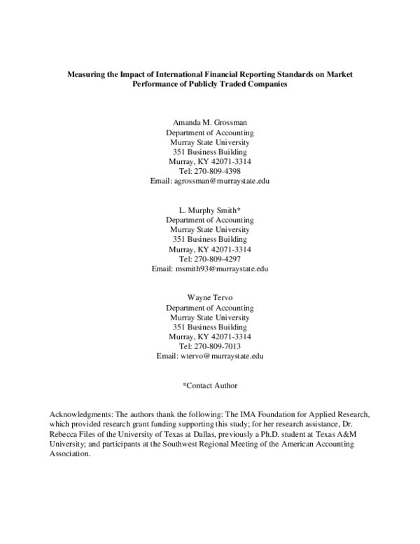 (PDF) Measuring the Impact of International Financial Reporting Standards on Market Performance ...