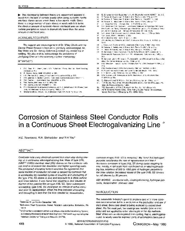 (PDF) Corrosion of Stainless Steel Conductor Rolls in a Continuous ...