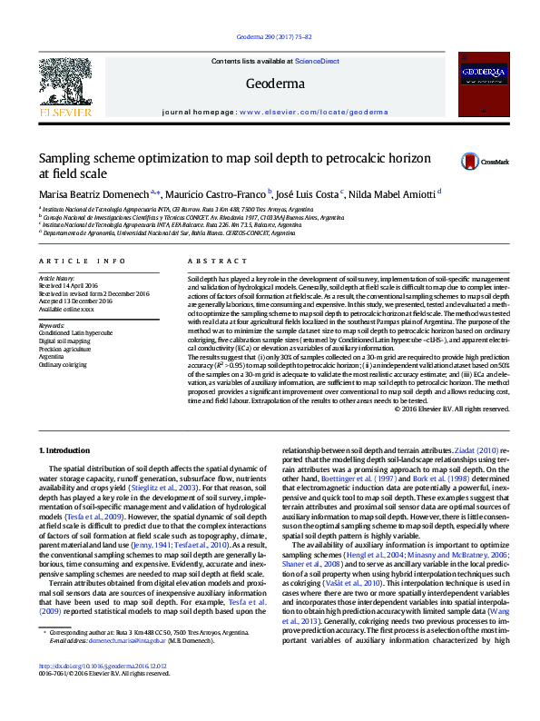 (PDF) Sampling scheme optimization to map soil depth to petrocalcic horizon at field scale