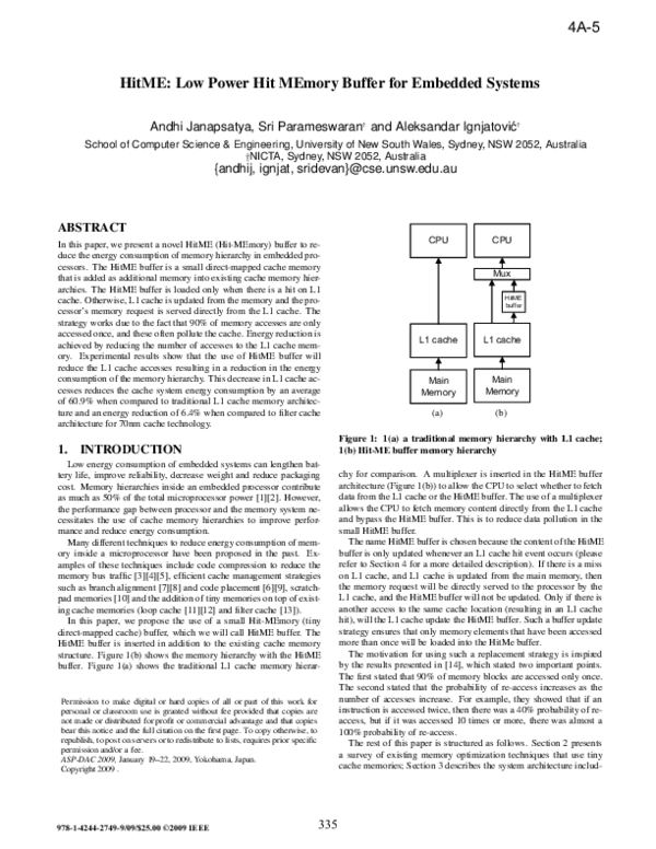 Pdf Hitme Low Power Hit Memory Buffer For Embedded Systems