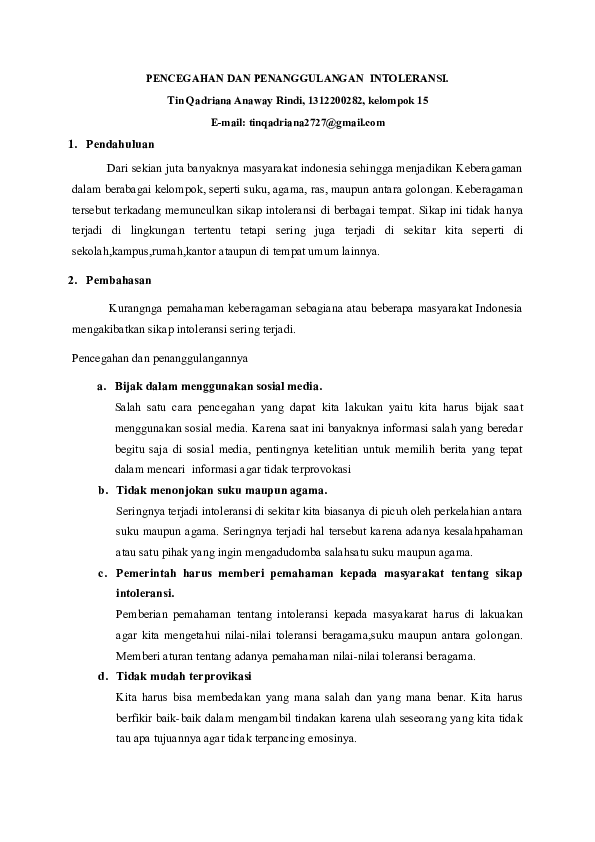 (DOC) PENCEGAHAN DAN PENANGGULANGAN INTOLERANSI