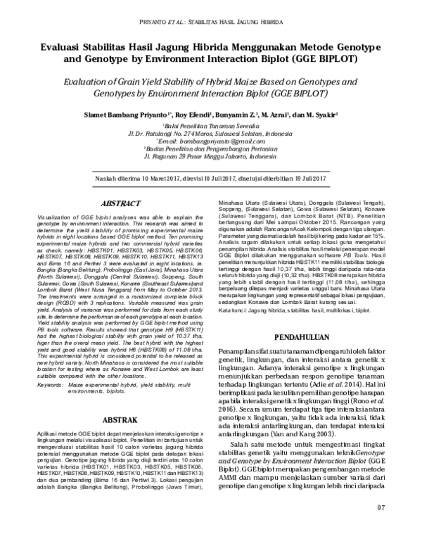 (PDF) Metode Genotype and Genotype by Environment Interaction Biplot ...