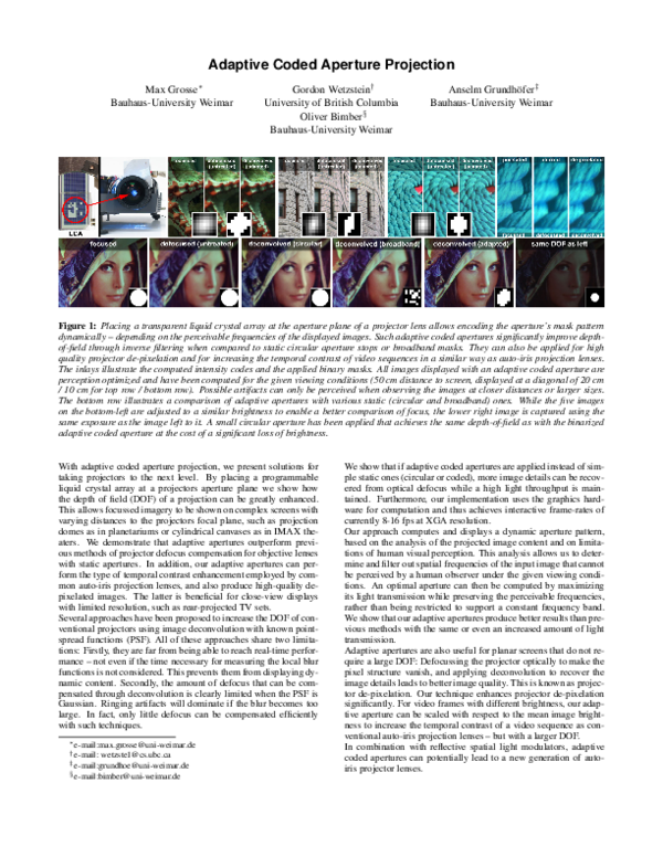(PDF) Adaptive coded aperture projection | Oliver Bimber - Academia.edu