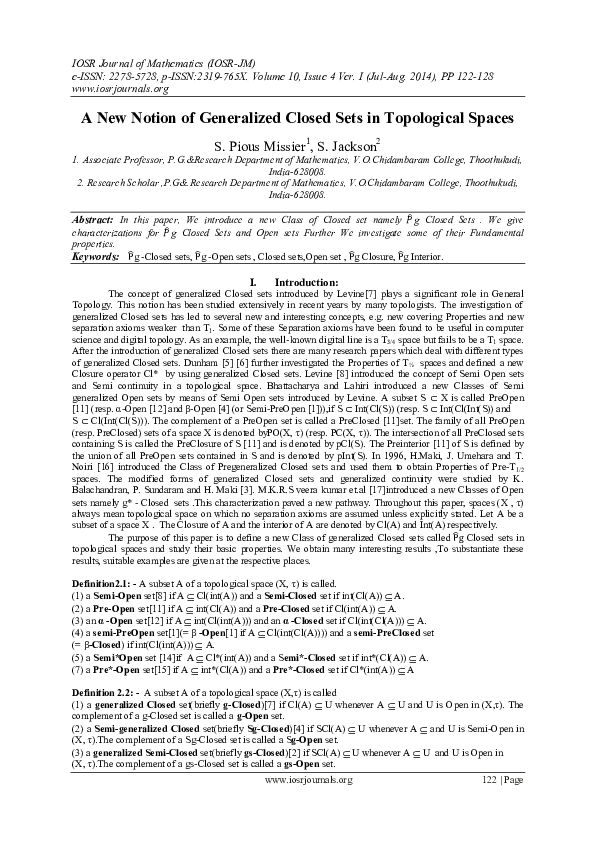 (PDF) A New Notion of Generalized Closed Sets in Topological Spaces