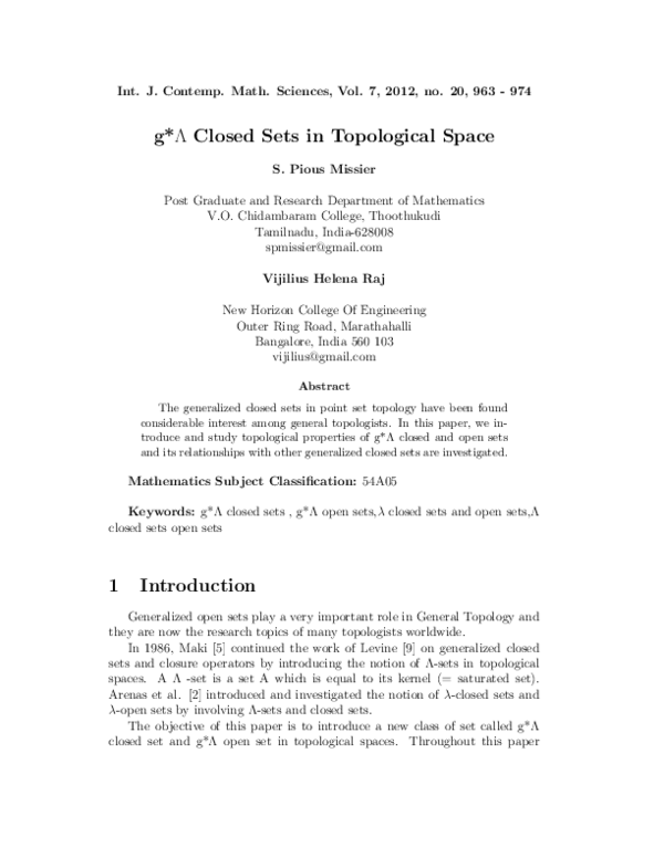 (PDF) Closed Sets in Topological Space