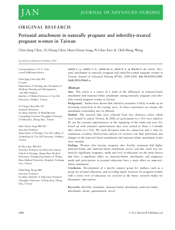 (PDF) Perinatal attachment in naturally pregnant and infertility ...