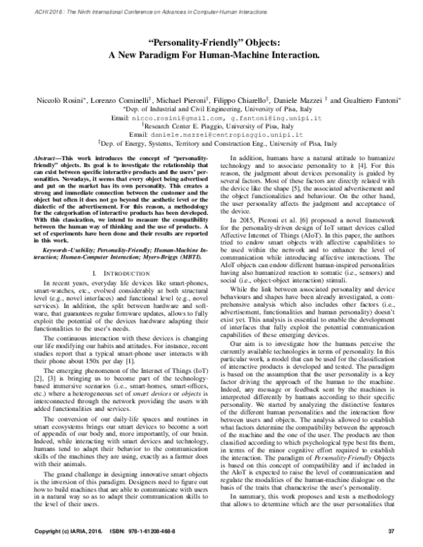 (PDF) “Personality-Friendly” Objects: A New Paradigm For Human-Machine ...