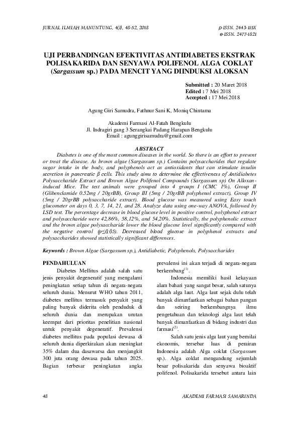 (PDF) UJI PERBANDINGAN EFEKTIVITAS ANTIDIABETES EKSTRAK POLISAKARIDA ...