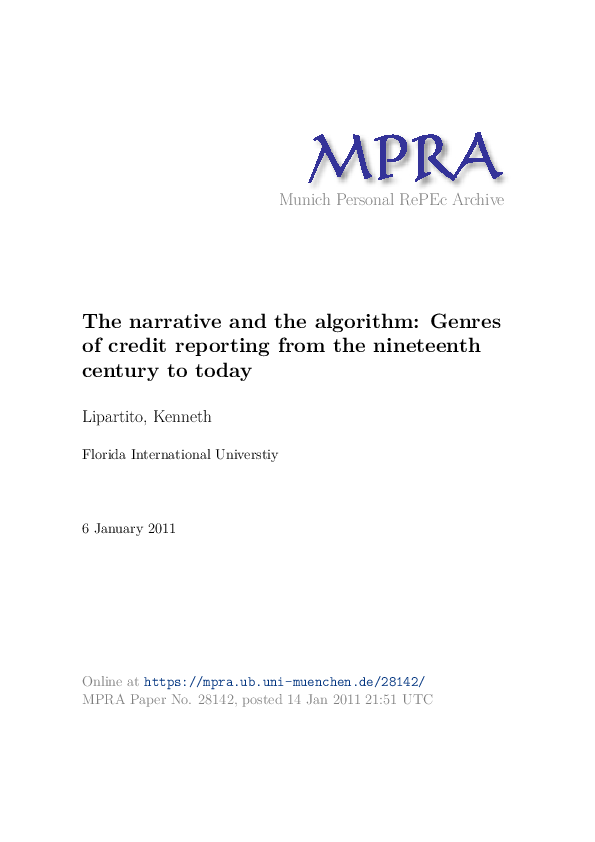 (PDF) The Narrative and the Algorithm: Genres of Credit Reporting from ...