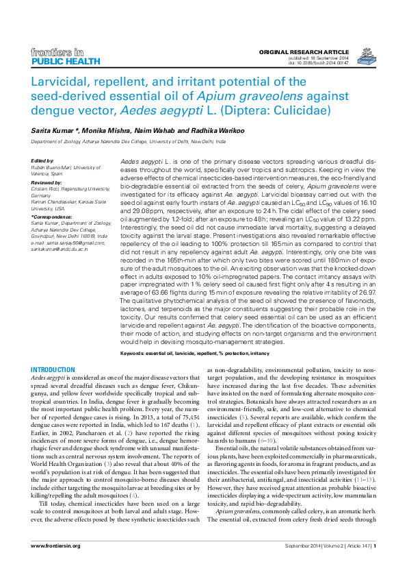 (PDF) Larvicidal, Repellent, and Irritant Potential of the Seed-Derived ...