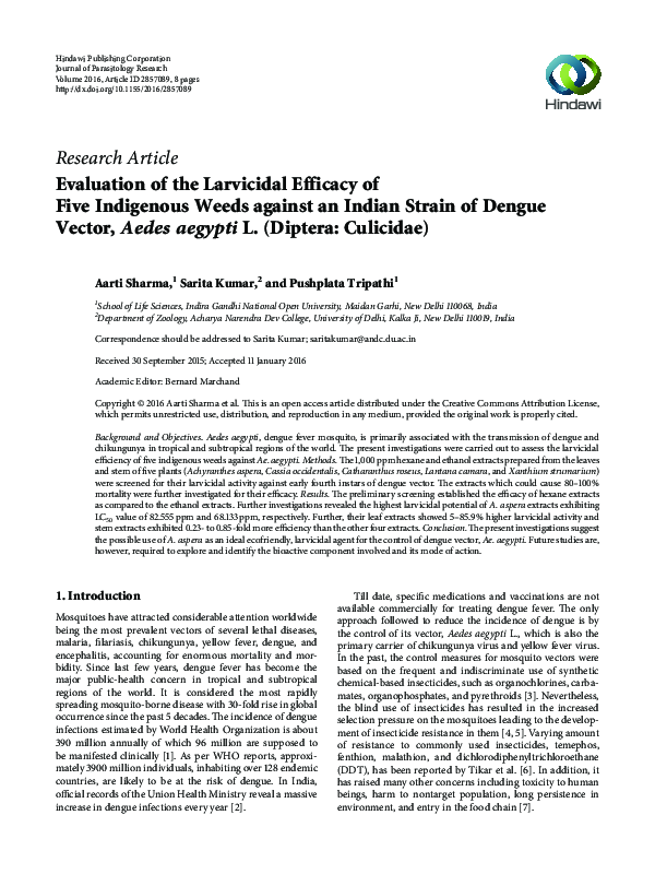 (PDF) Evaluation of the Larvicidal Efficacy of Five Indigenous Weeds ...