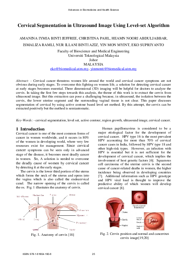 Pdf Cervical Segmentation In Ultrasound Image Using Level Set 1585