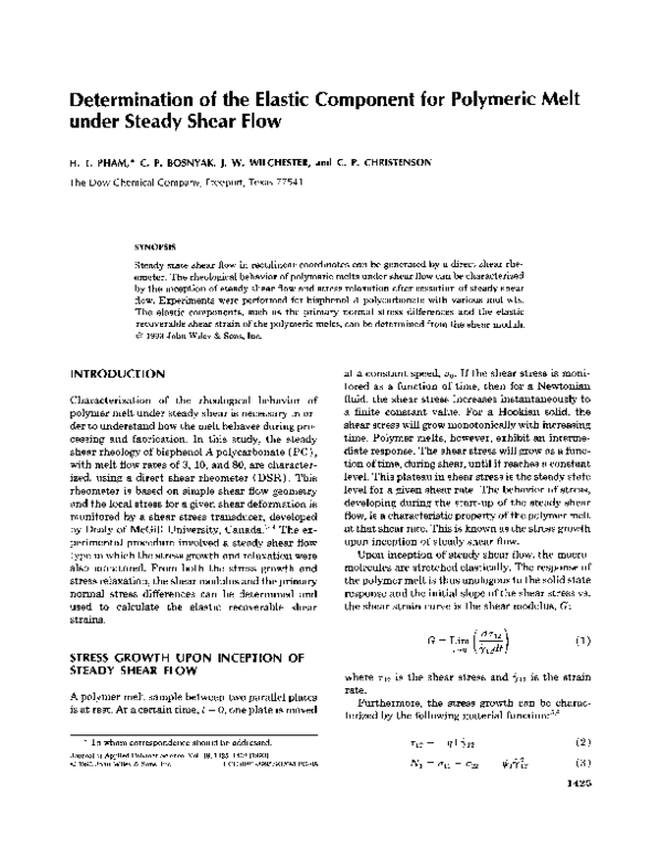 (PDF) Determination of the elastic component for polymeric melt under steady shear flow
