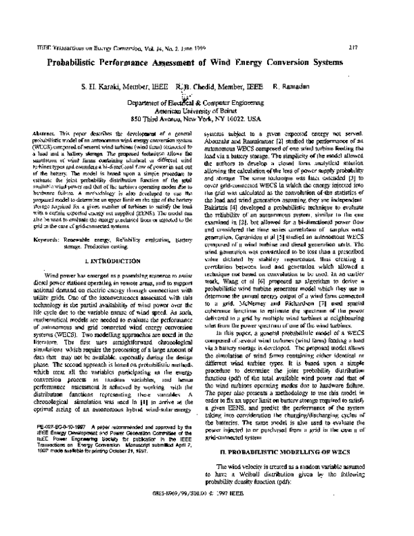 (PDF) Probabilistic performance assessment of wind energy conversion systems