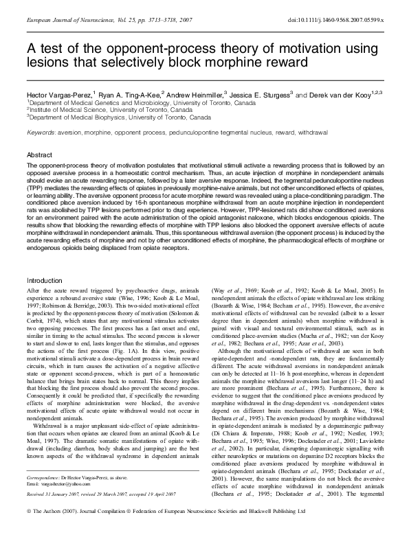 (PDF) A test of the opponent-process theory of motivation using lesions ...