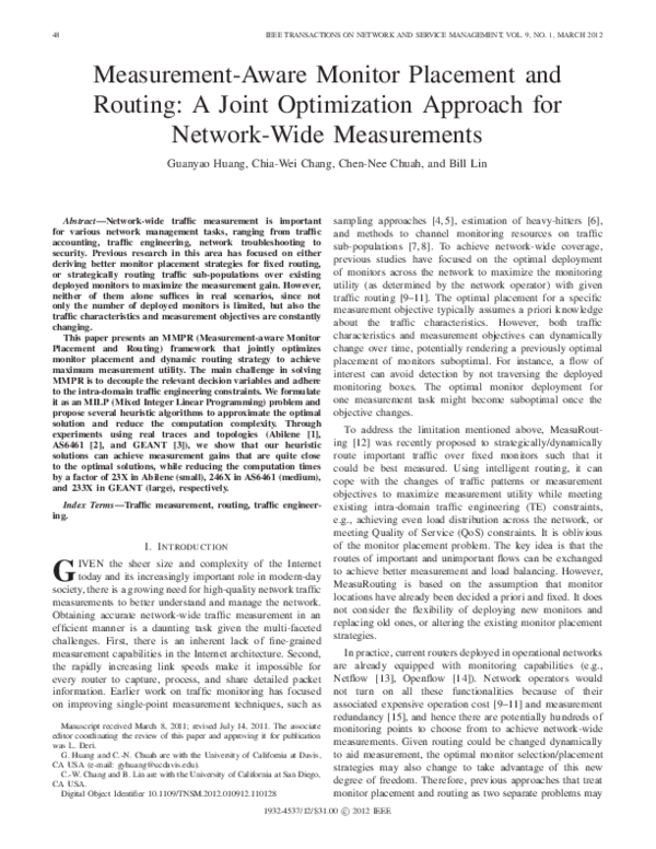(PDF) Measurement-Aware Monitor Placement and Routing: A Joint Optimization Approach for Network ...