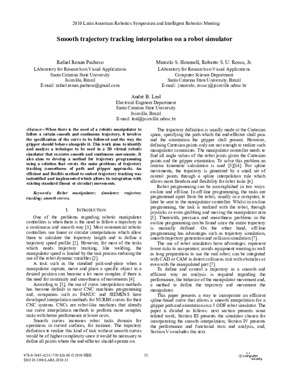 Pdf Smooth Trajectory Tracking Interpolation On A Robot Simulator