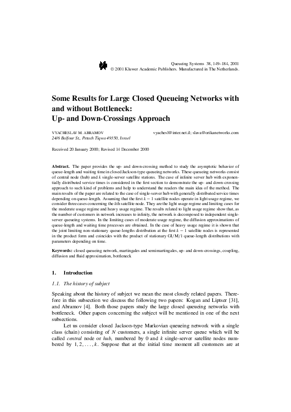 Pdf Some Results For Large Closed Queueing Networks With And Without Bottleneck Up And Down
