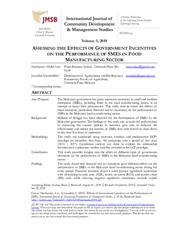 (PDF) Assessing the Effects of Government Incentives on the Performance ...