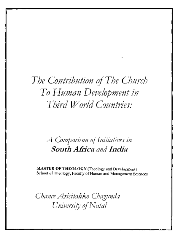 (PDF) The contribution of the church to human development in Third ...