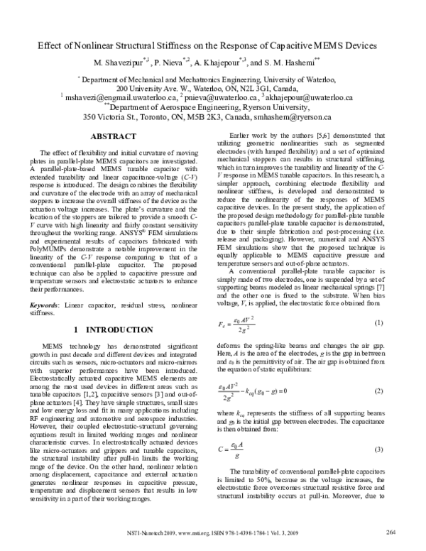 (PDF) Effect of Nonlinear Structural Stiffness on the Response of Capacitive MEMS Devices