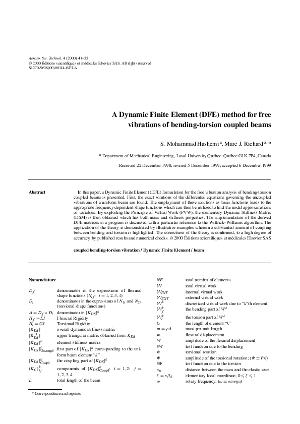 Pdf A Dynamic Finite Element Dfe Method For Free Vibrations Of