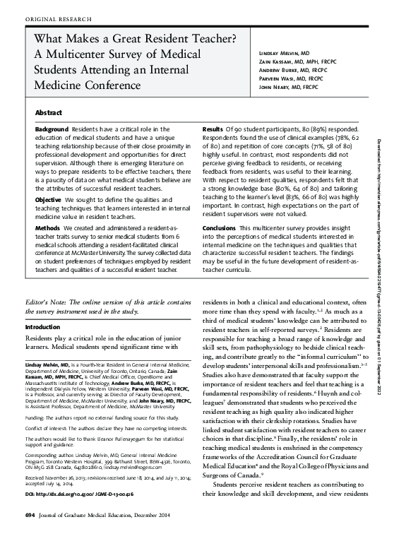 (PDF) Effects of a Short Video–Based Resident-as-Teacher Training ...