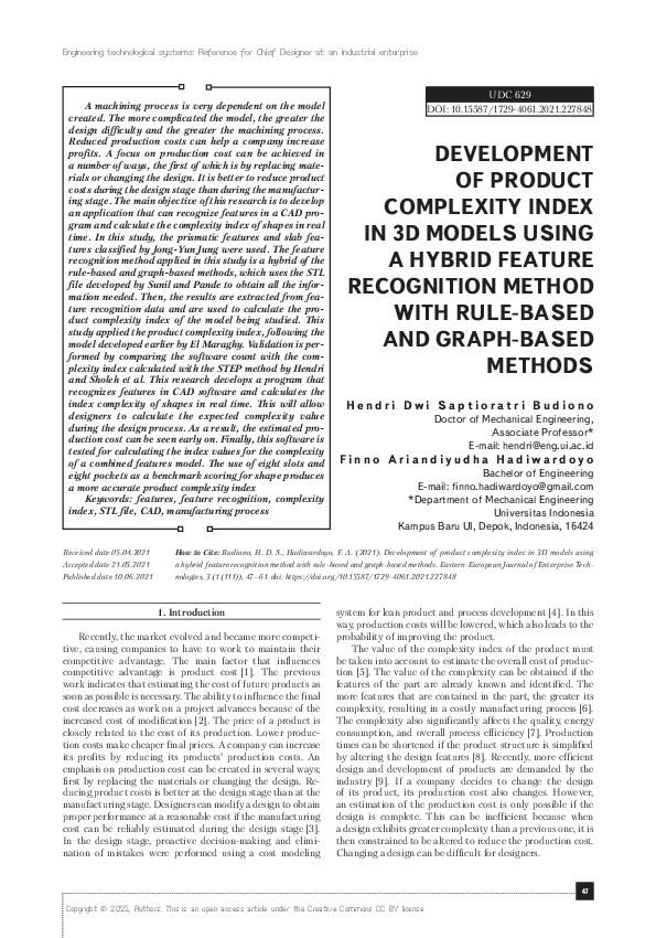 (PDF) Development of Product Complexity Index in 3D Models Using a Hybrid Feature Recognition ...
