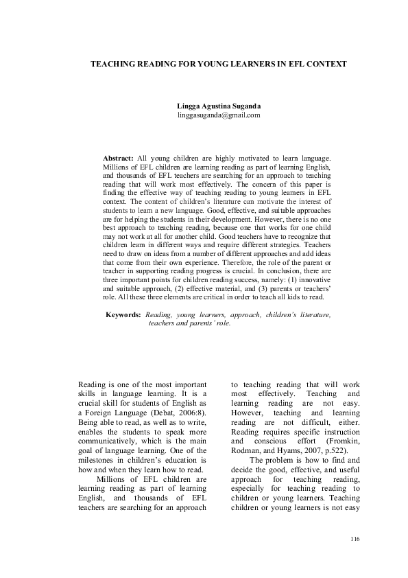(PDF) Teaching Reading for Young Learners in Efl Context