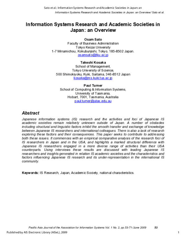 (PDF) Information Systems Research and Academic Societies in Japan: an ...