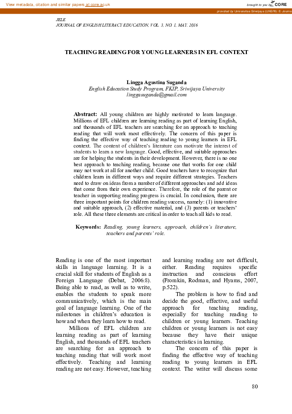 (PDF) Teaching Reading for Young Learners in Efl Context
