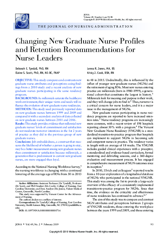 (PDF) Changing New Graduate Nurse Profiles and Retention ...