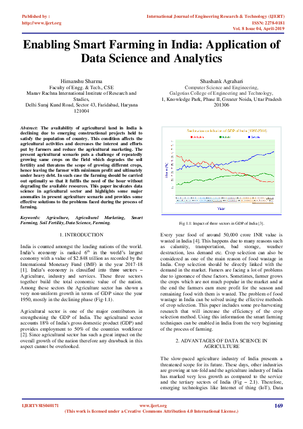 (PDF) Enabling Smart Farming in India: Application ofData Science and Analytics