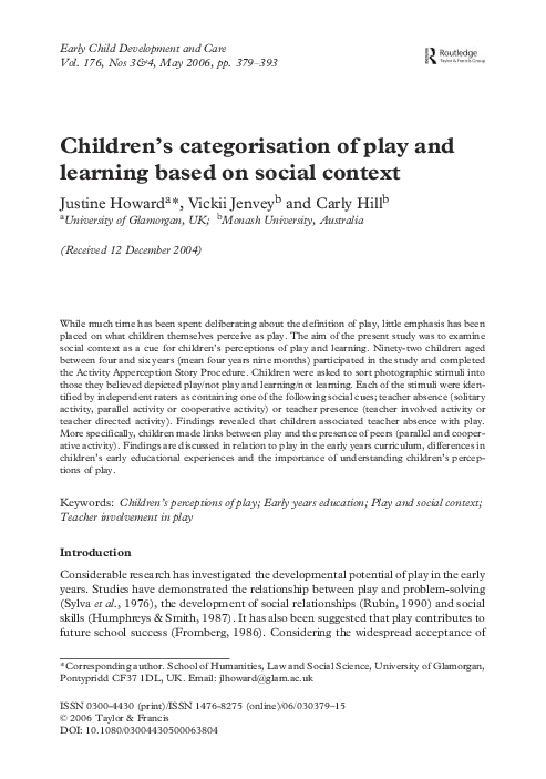 (PDF) Children’s categorisation of play and learning based on social ...