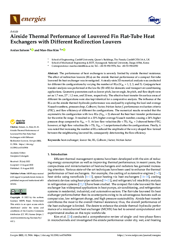 (PDF) Airside Thermal Performance of Louvered Fin Flat-Tube Heat ...