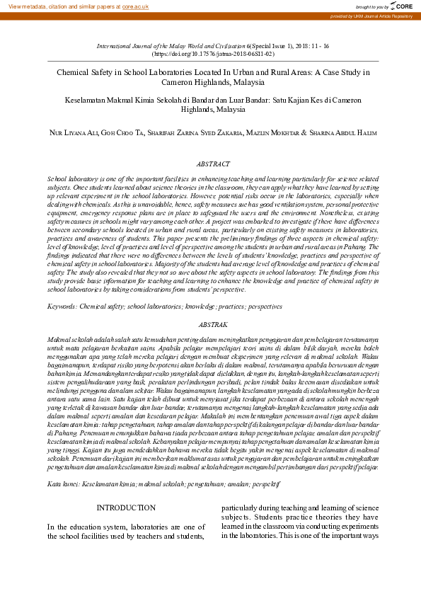 (PDF) Chemical safety in school laboratories located in urban and rural areas: a case study in ...