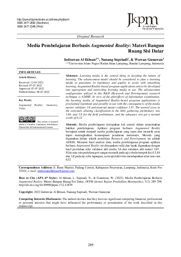 (PDF) Media Pembelajaran Berbasis Augmented Reality: Materi Bangun Ruang Sisi Datar | Indrawan ...