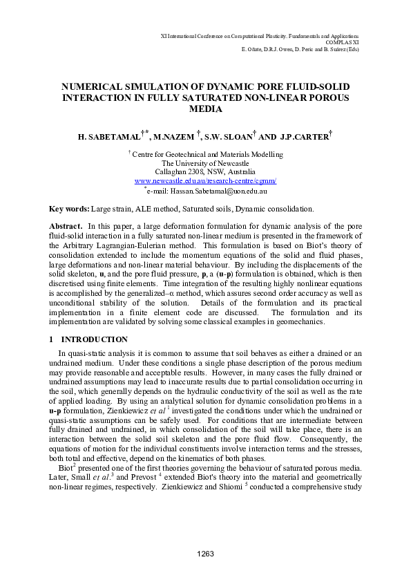 Pdf Numerical Simulation Of Dynamic Pore Fluid Solid Interaction In Fully Saturated Non Linear
