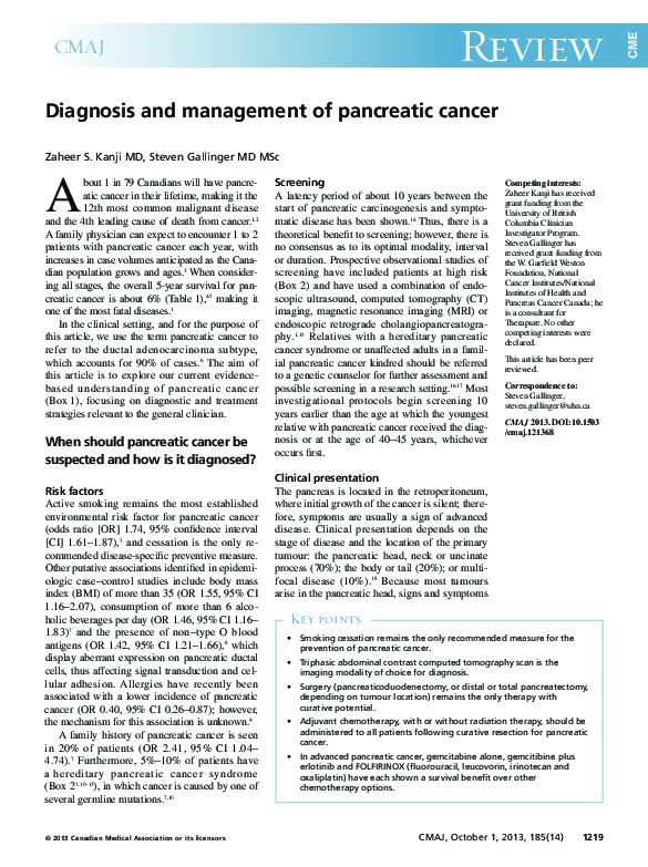(PDF) Diagnosis and management of pancreatic cancer
