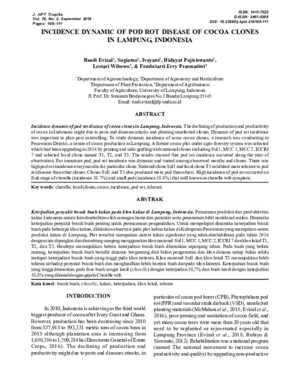 (PDF) Incidence Dynamic of Pod Rot Disease of Cocoa Clones in Lampung ...