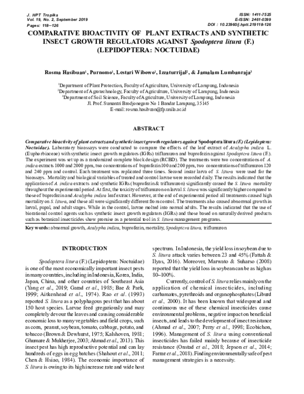 (PDF) COMPARATIVE BIOACTIVITY OF PLANT EXTRACTS AND SYNTHETIC INSECT GROWTH REGULATORS AGAINST ...