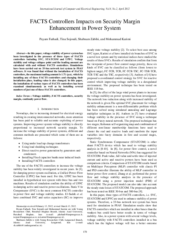 (PDF) FACTS Controllers Impacts on Security Margin Enhancement in Power System