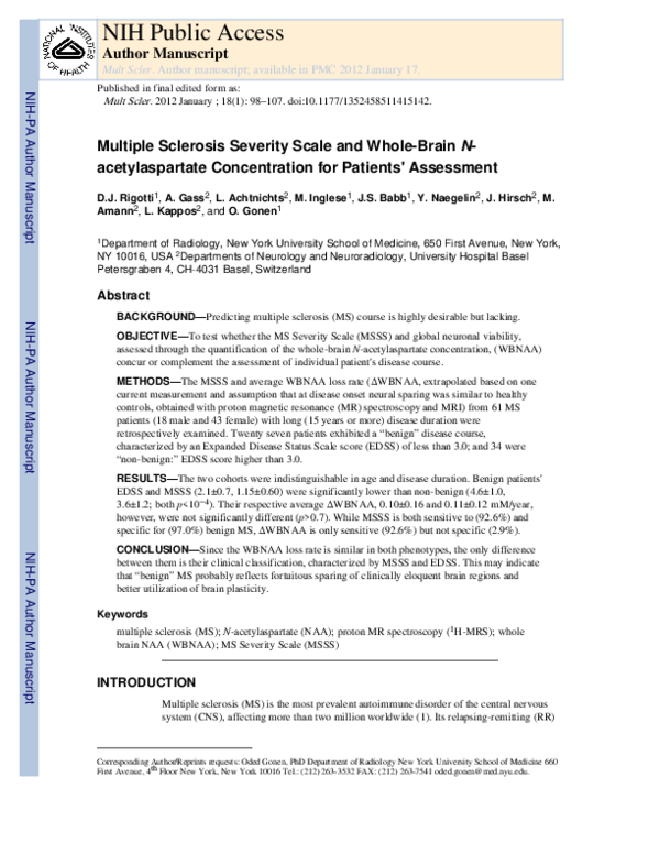 (PDF) Multiple Sclerosis Severity Scale and whole-brain N ...