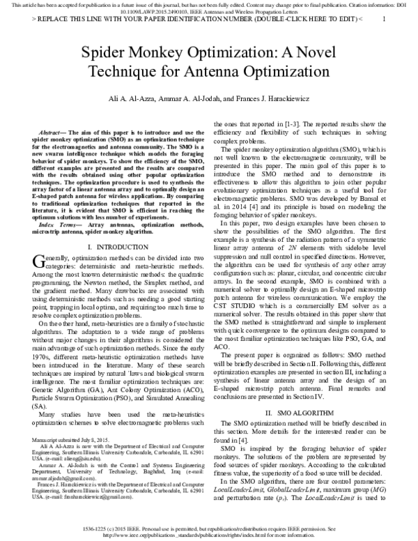 (PDF) Spider Monkey Optimization: A Novel Technique for Antenna Optimization