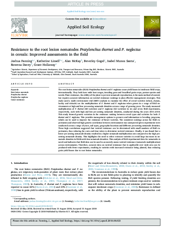 Resistance to root-lesion nematodes (Pratylenchus thornei and P ...