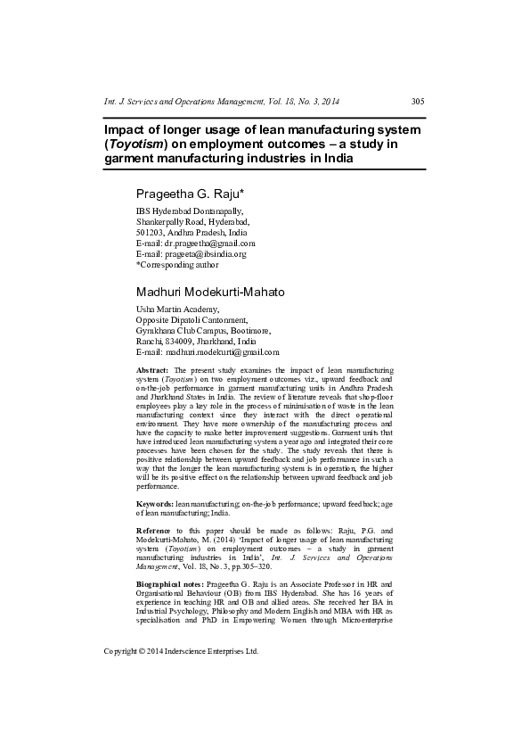 (PDF) Impact of longer usage of lean manufacturing system (Toyotism) on ...