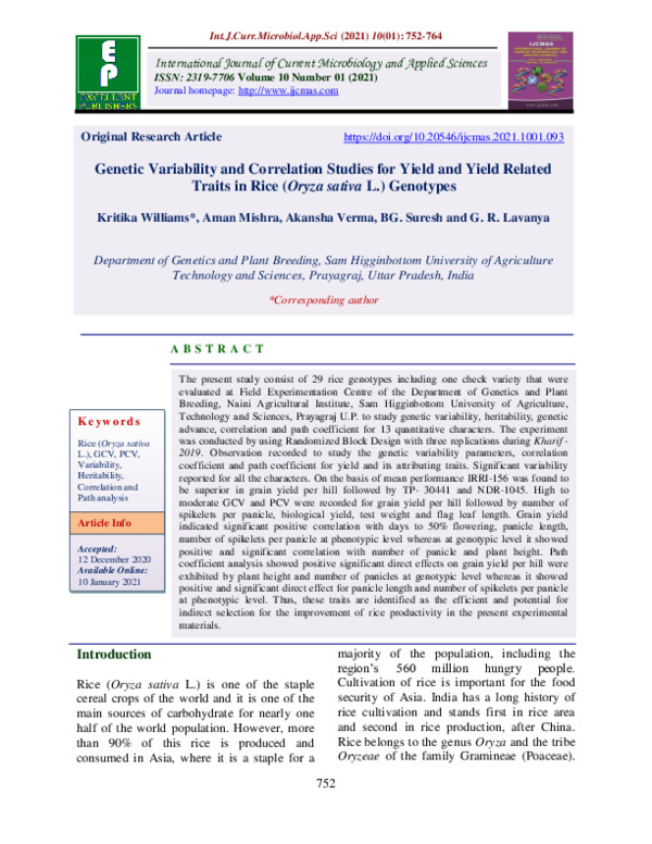 (PDF) Genetic Variability in Rice Yield Traits