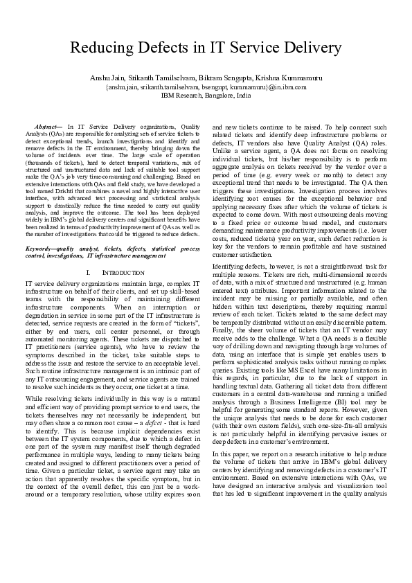(PDF) Reducing defects in IT service delivery
