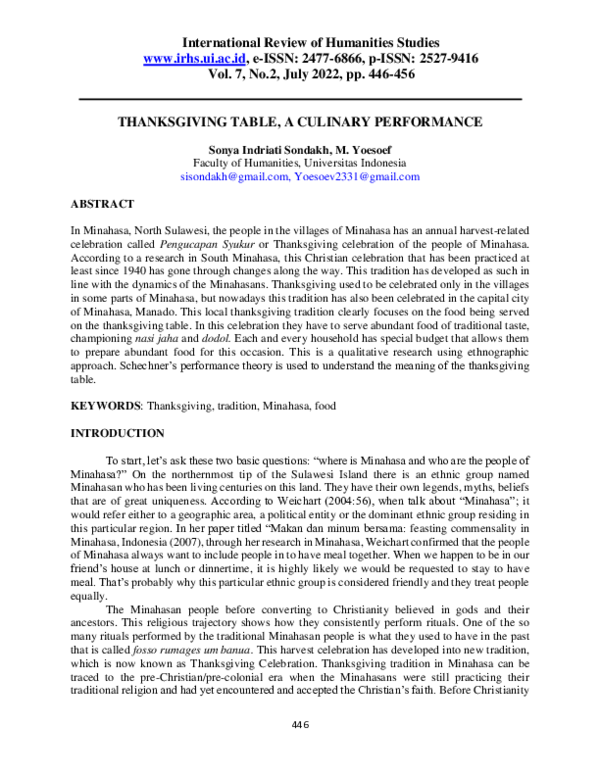 (PDF) Thanksgiving Table, a Culinary Performance