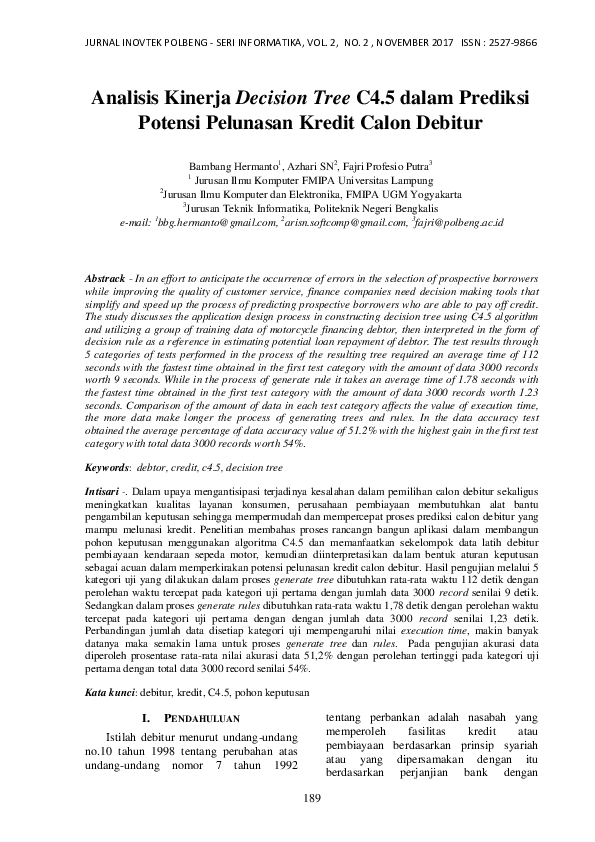(PDF) Analisis Kinerja Decision Tree C4.5 dalam Prediksi Potensi ...